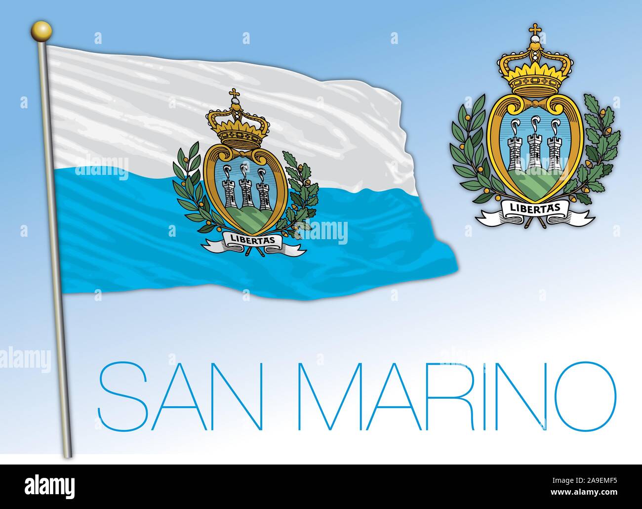 República De San Marino La Bandera Y El Escudo De Armas Ilustración