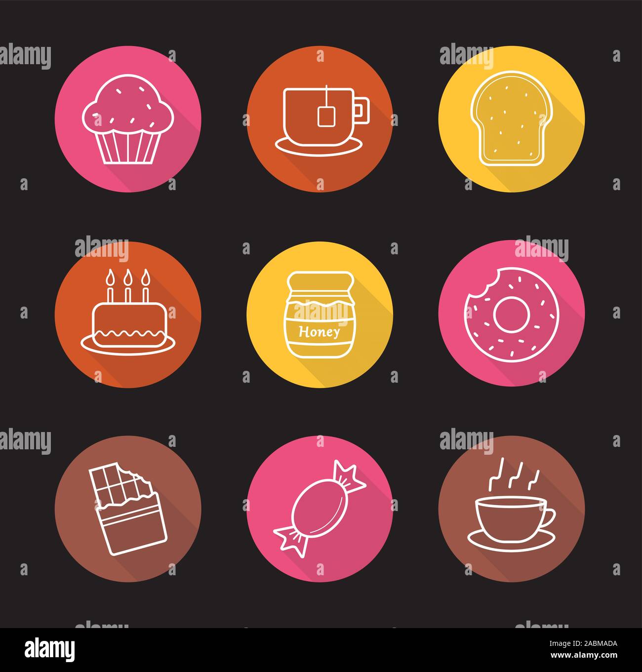 Confitería Lineal Plana Larga Sombra Iconos Pastelería Alimentos