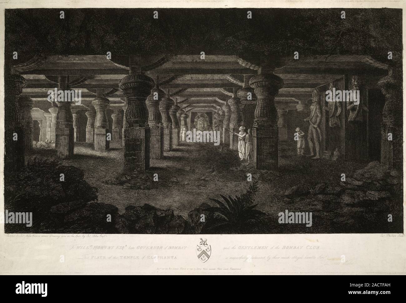 El Templo de Elefanta línea grabado por James Phillips después de ...