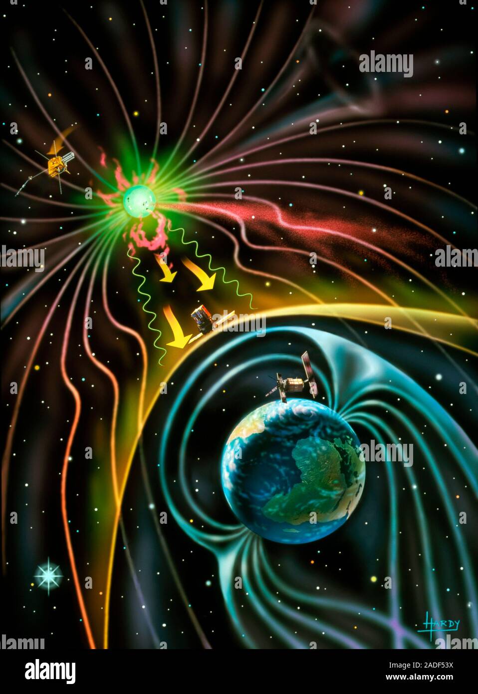 En La Magnetosfera De La Tierra Ilustración De Los Satélites En El