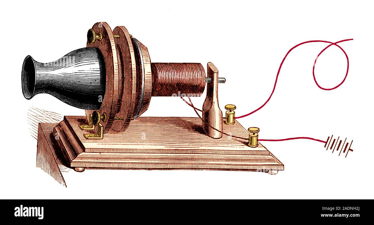 Transmisor de teléfono de Bell. Ilustración histórica de Alexander ...