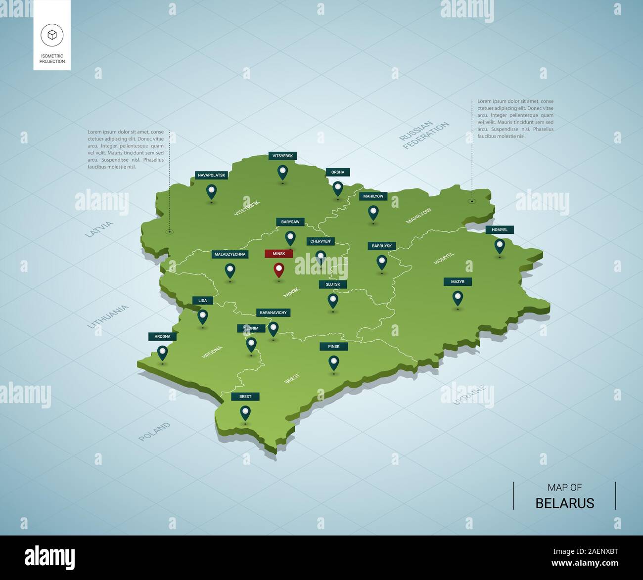 Mapa Estilizado De Belarús 3d Isométrica Green Map Con Las Ciudades