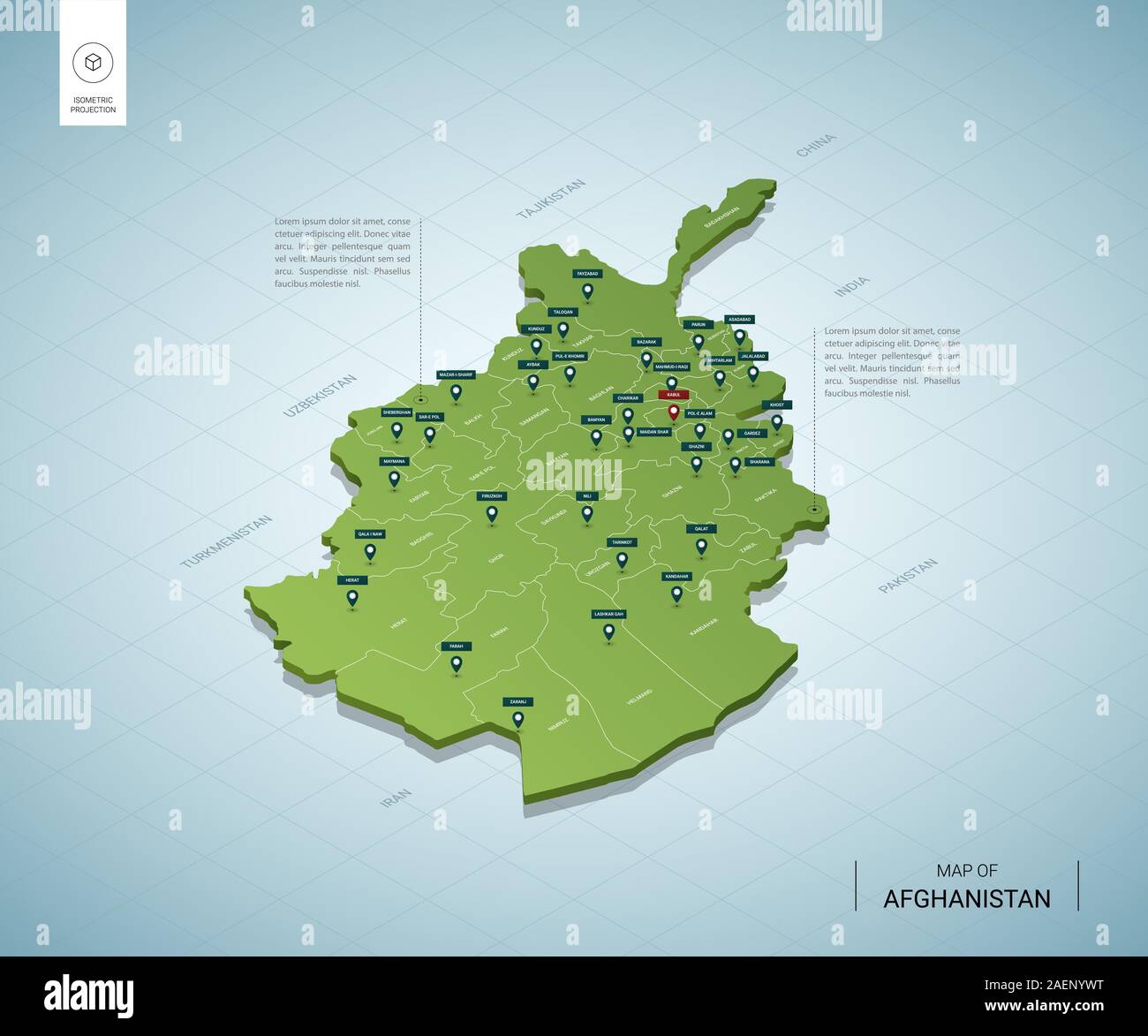 Mapa Estilizado De Afganistán 3d Isométrica Green Map Con Las Ciudades