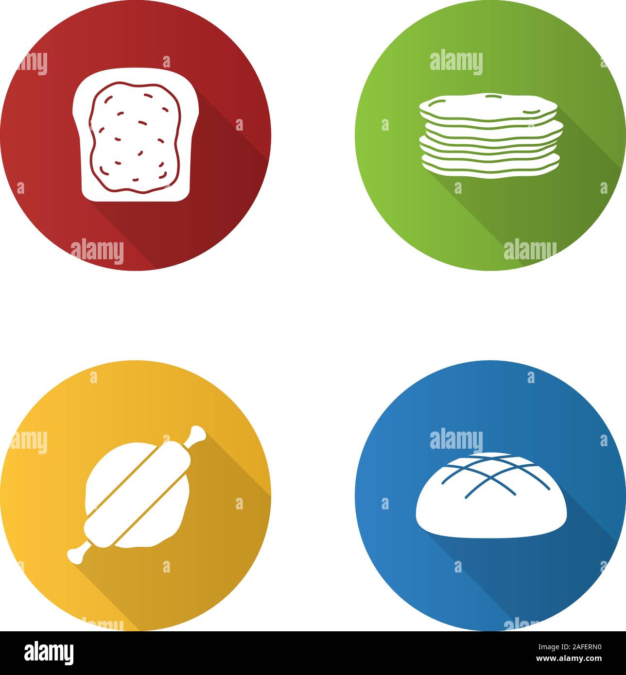 Diseño Plano De Panadería Larga Sombra Glifo Conjunto De Iconos