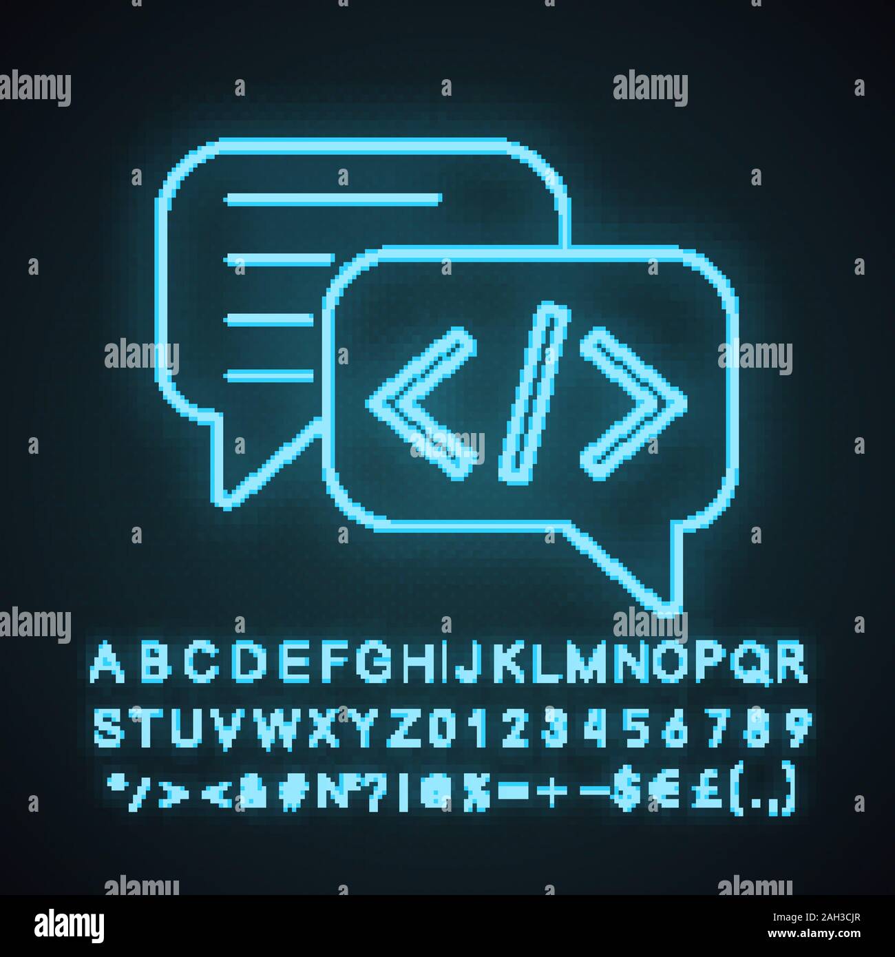 Luz de neón de codificación Chatbot icono. Con chip Talkbot insertar ...