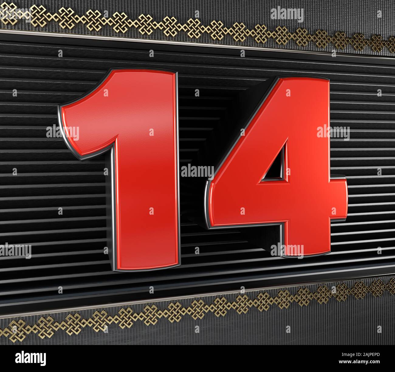 Rojo número 14 (número 14) con símbolos de oro interminable nudo ... Rojo número 14 (número 14) con símbolos de oro interminable nudo ...