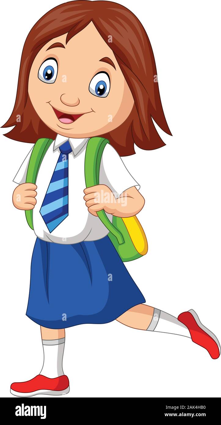 Niña de la escuela de dibujos animados en uniforme posando Imagen ... Niña de la escuela de dibujos animados en uniforme posando Imagen ...
