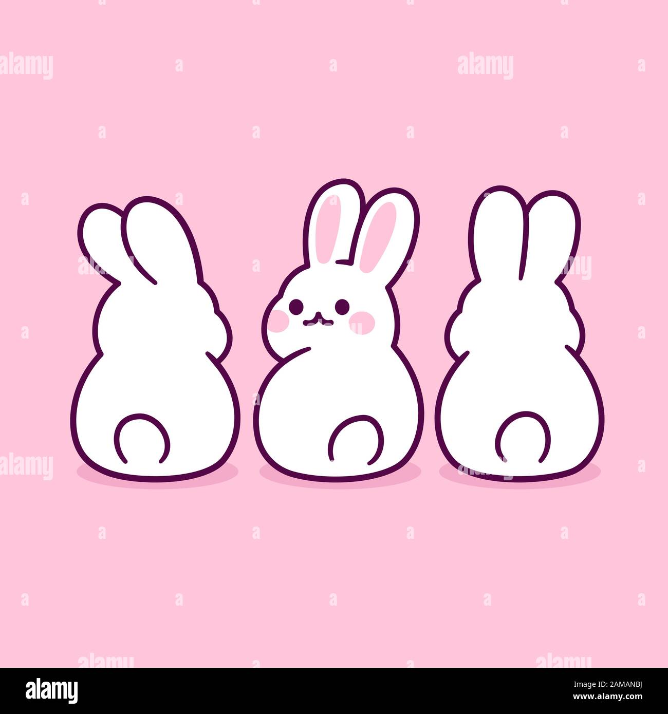 Coquetas Conejos Blancos De Dibujos Animados Sentados Desde La Vista