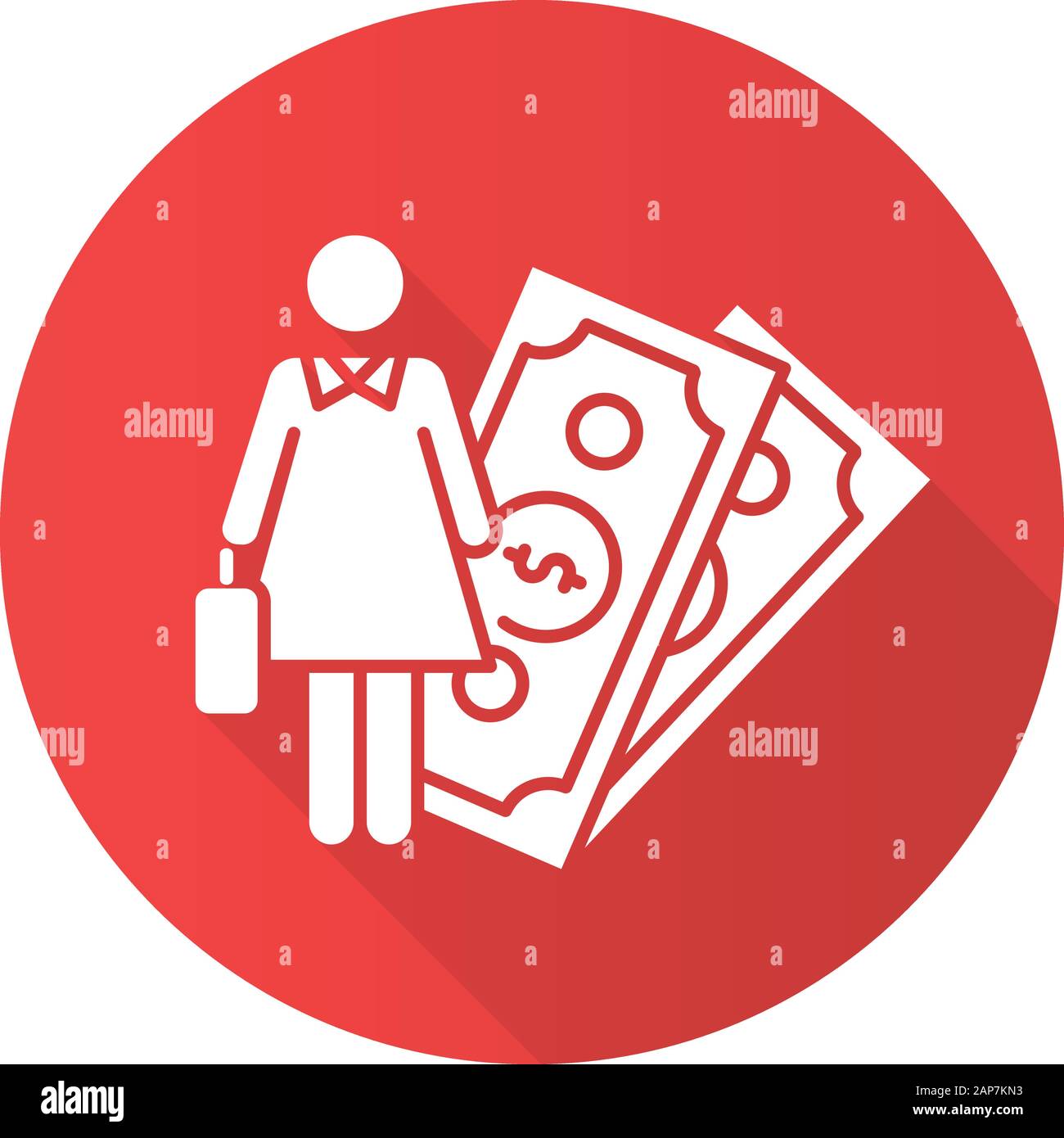 Diseño Plano Rojo Económica Femenina Larga Sombra Glifo Icono Derechos