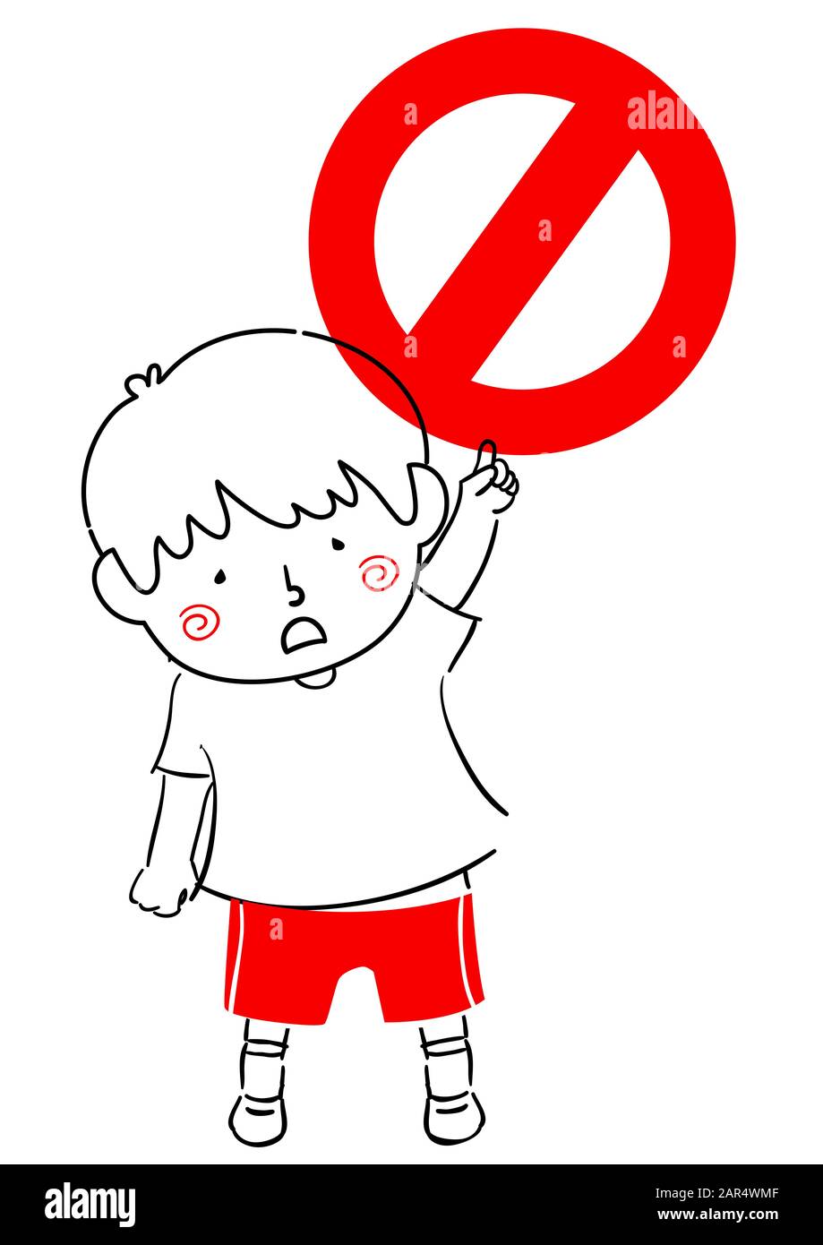 Ilustración de Doodle de un niño que Apunta a un símbolo de seguridad ... Ilustración de Doodle de un niño que Apunta a un símbolo de seguridad ...