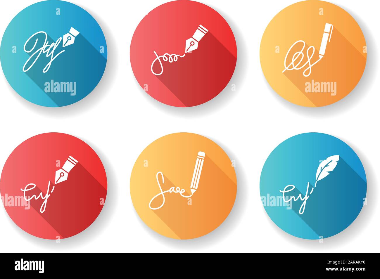Firma Diseño Plano Larga Sombra Iconos Glifos Conjunto Apostilla Y