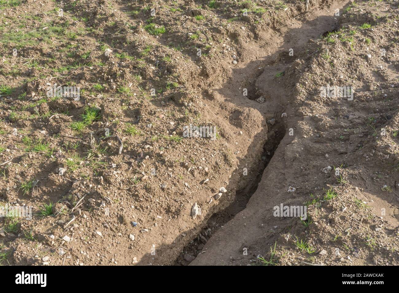 El Canal De Erosión Del Agua Erosión Del Rill Lava Los Canales En El Campo Arable Del Reino