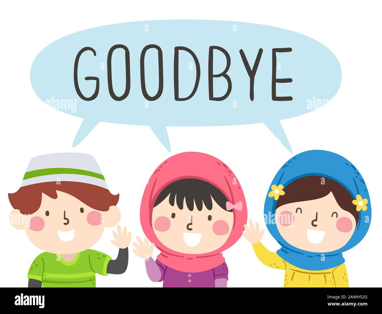 Ilustración De Niños Musulmanes Usando Taqiyah Cap Y Hijab Diciendo ... Ilustración De Niños Musulmanes Usando Taqiyah Cap Y Hijab Diciendo ...