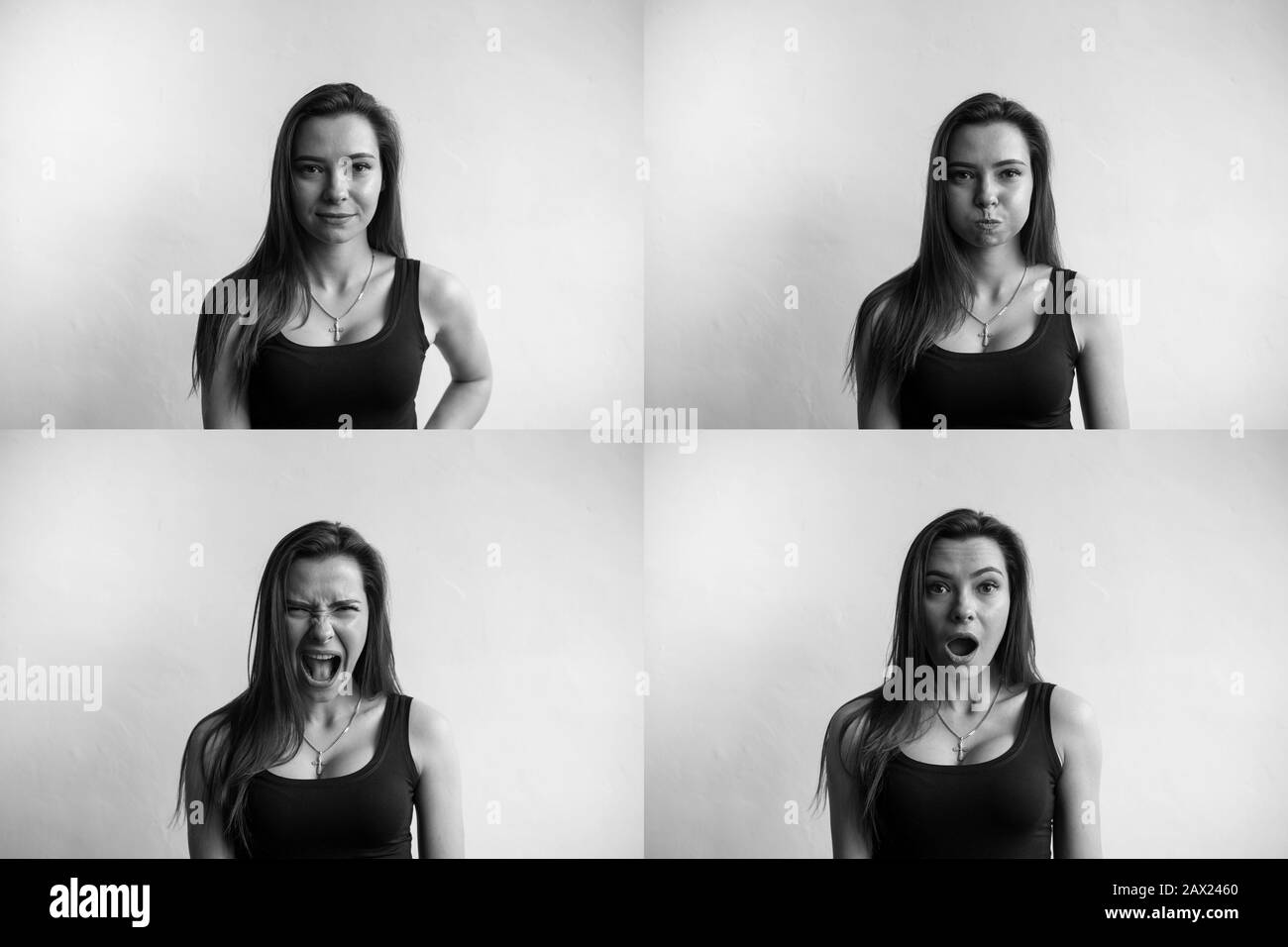 Conjunto De Fotos En Blanco Y Negro De Retratos De Mujeres Jóvenes Con