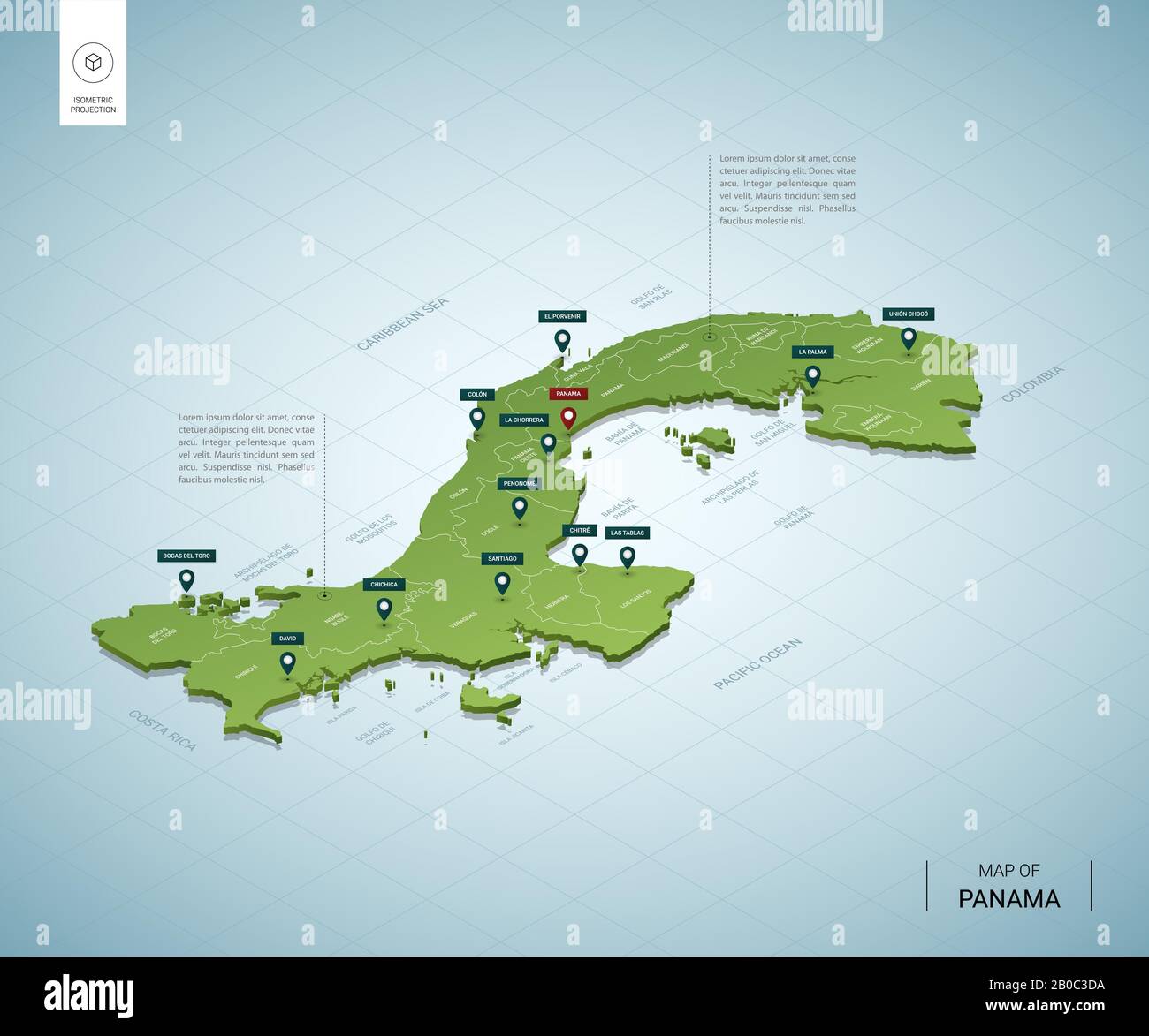 Mapa Estilizado De Panamá Mapa Verde Isométrico 3d Con Ciudades