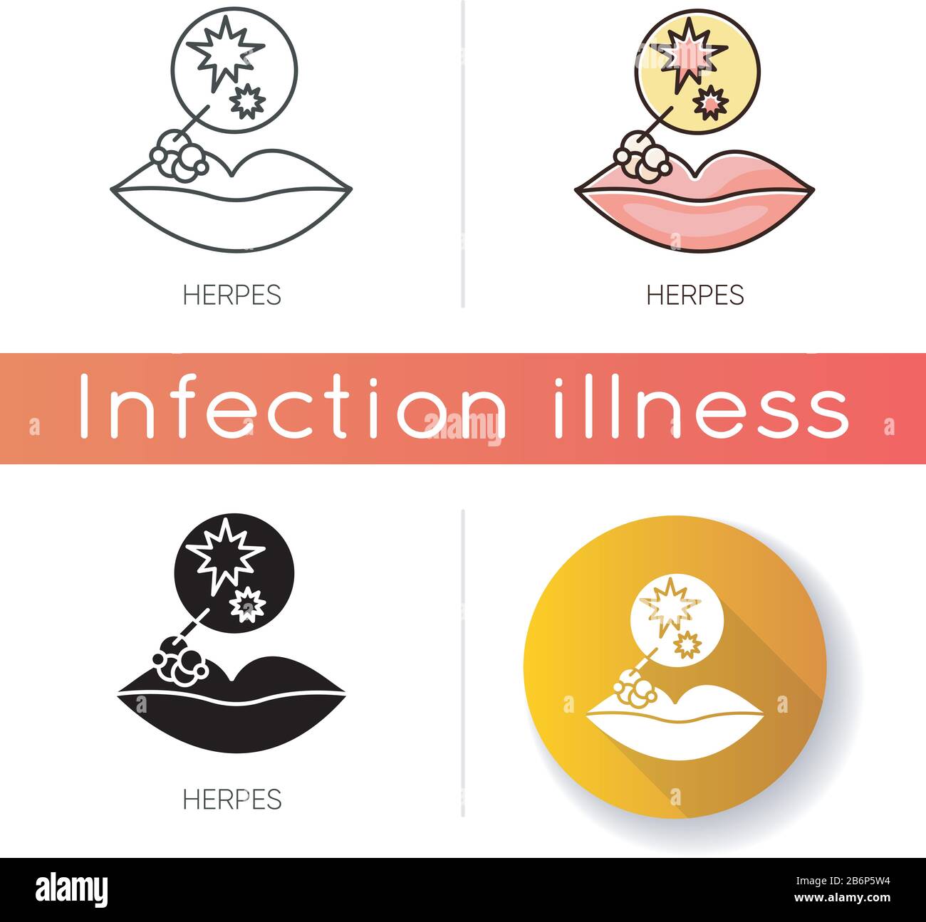 Icono Del Herpes Estilos De Color Rgb Y Negro Lineal Infección Viral