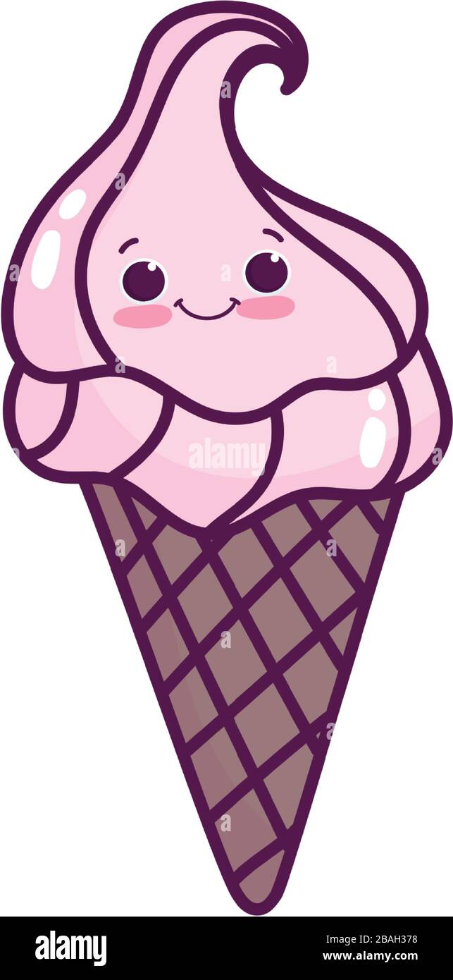 Cute Alimento Helado Cono Dulce Postre Kawaii Dibujo Vectorial