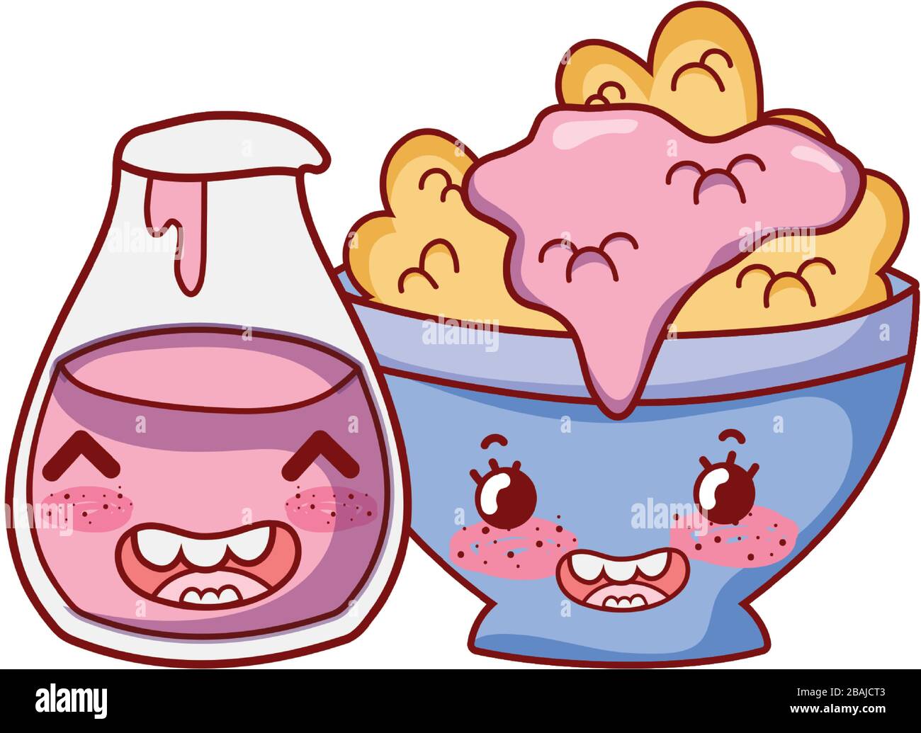 Desayuno Cuenco Lindo Con Cereales Yogur Botella Dibujos Animados