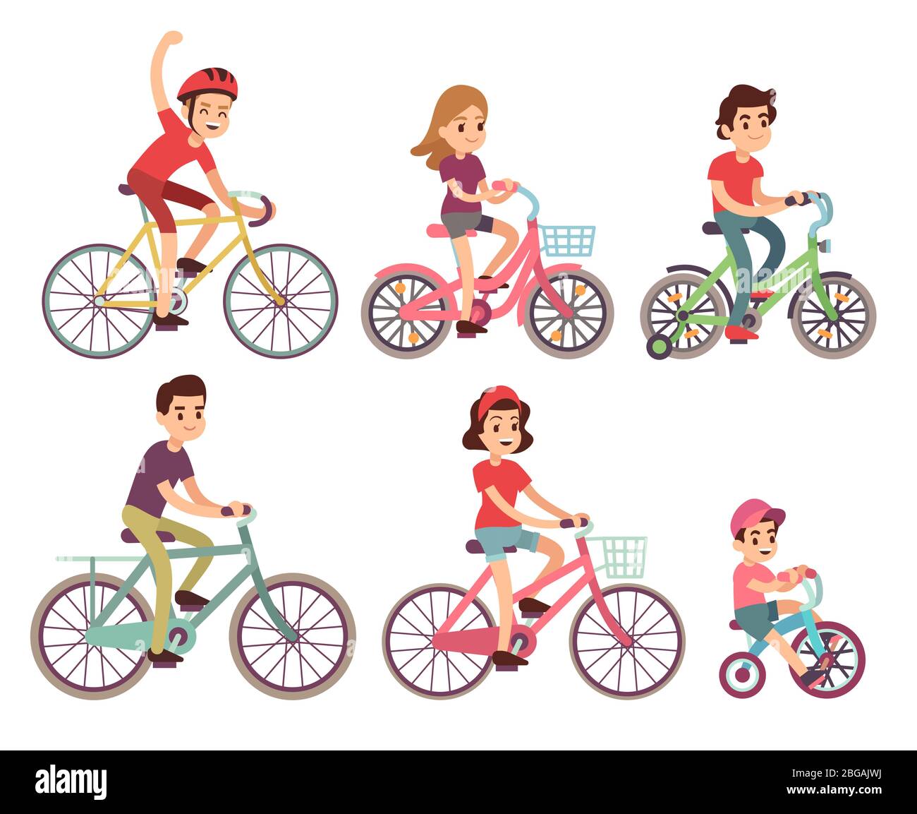 Gente Montando En Ciclista Plano Sobre Bicicletas Vector Deporte Familia Actividad Bicicleta ...