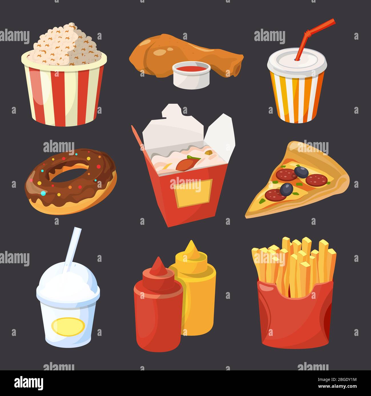 Colección vectorial de imágenes de comida rápida en estilo de dibujos ...