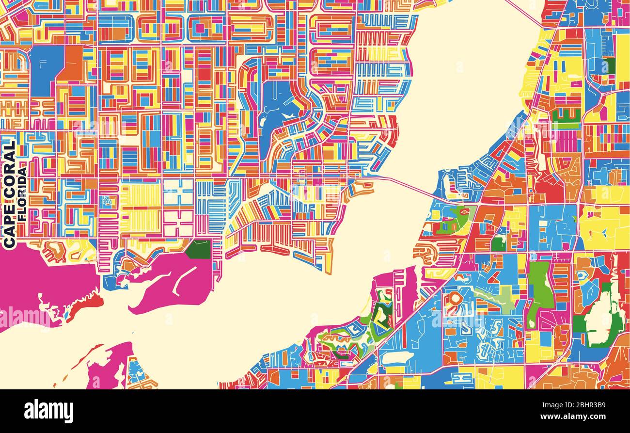 Mapa Vectorial Colorido De Cape Coral Florida Ee Uu Plantilla Art