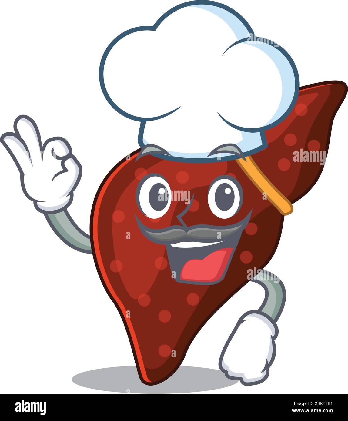 Cirrosis Humana Hígado Chef De Dibujos Animados Estilo Con Sombrero
