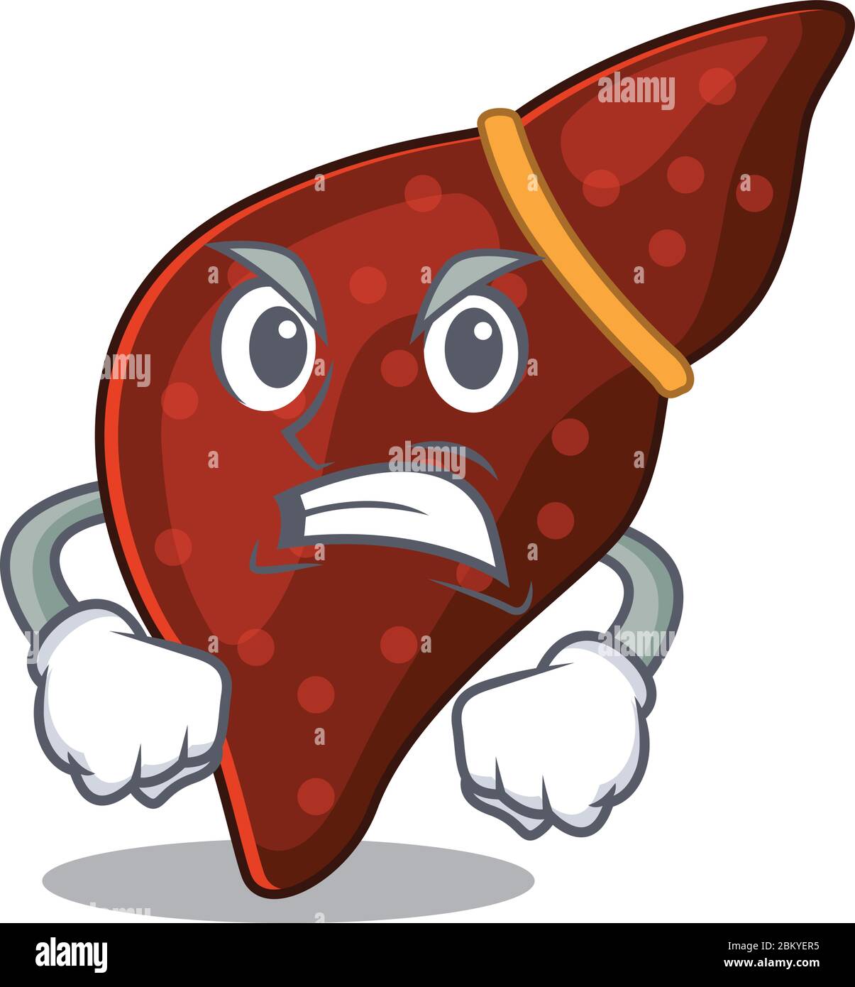 Mascota Diseño Concepto De Cirrosis Hepática Humana Con Cara Enojada