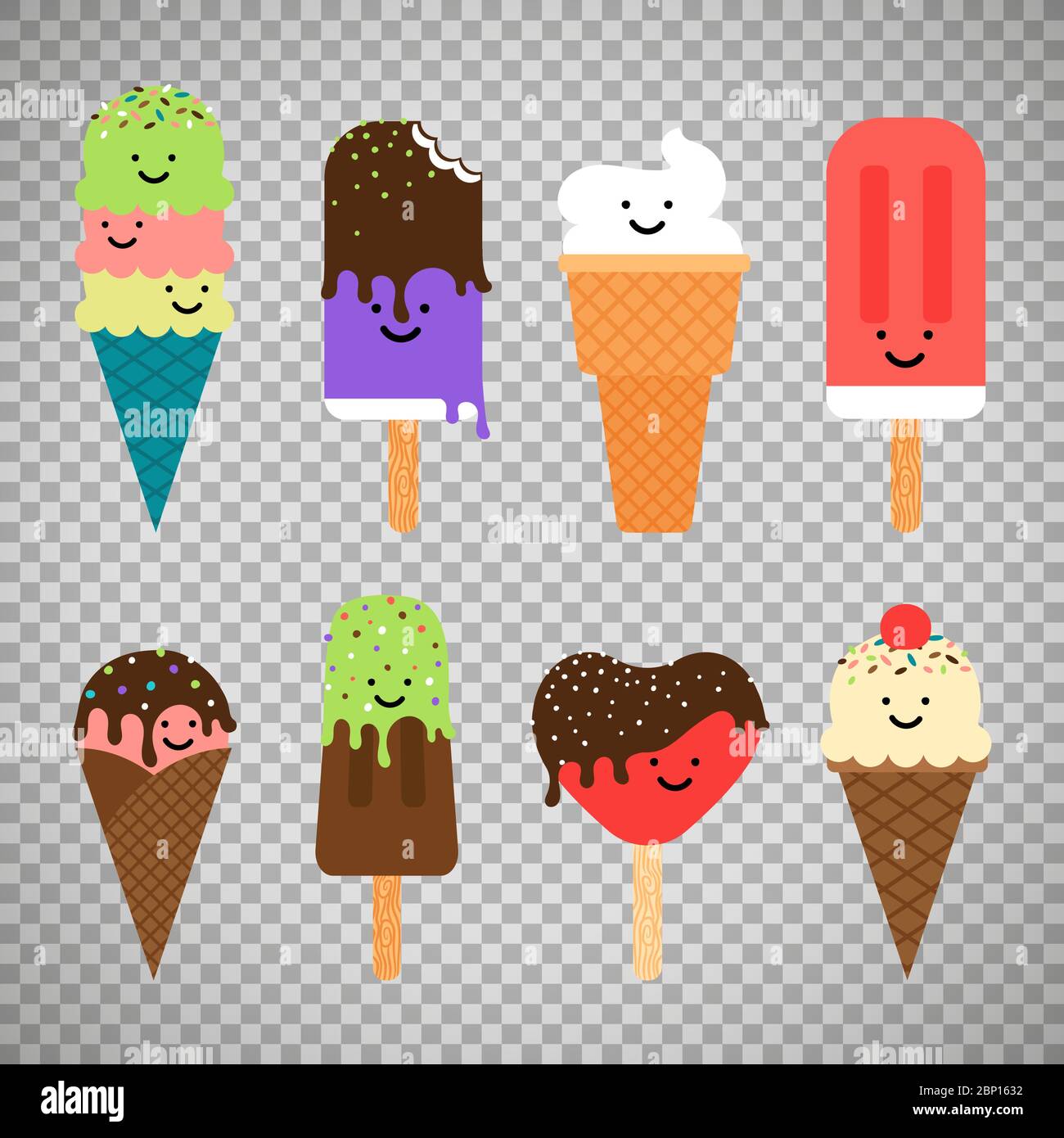 Helado Plano Iconos Bonitos Helado De Chocolate Y Vainilla En Cono De