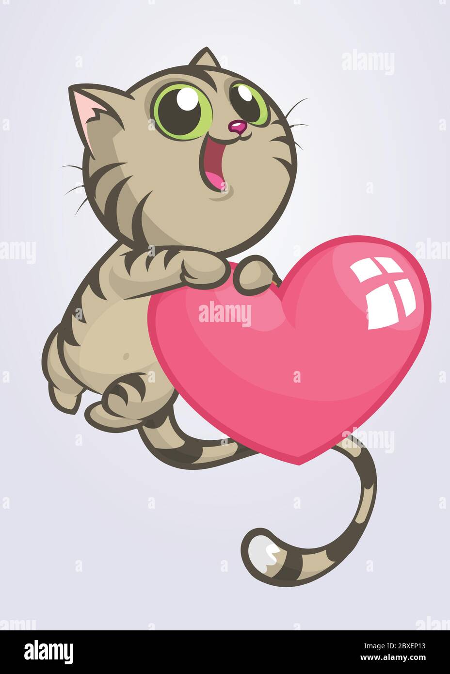 Cómic Divertido Gatito Sosteniendo Un Corazón De Amor Ilustración