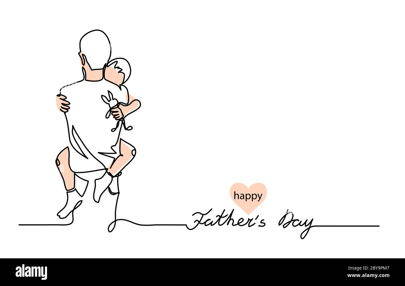 Abrazos De Un Padre Con Un Hijo Una Línea Continua De Dibujo Banner