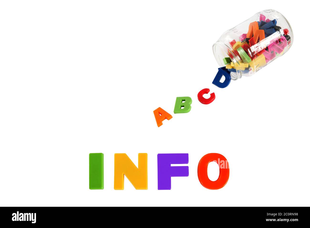 Información escrita en letras de plástico multicolor para niños y ...