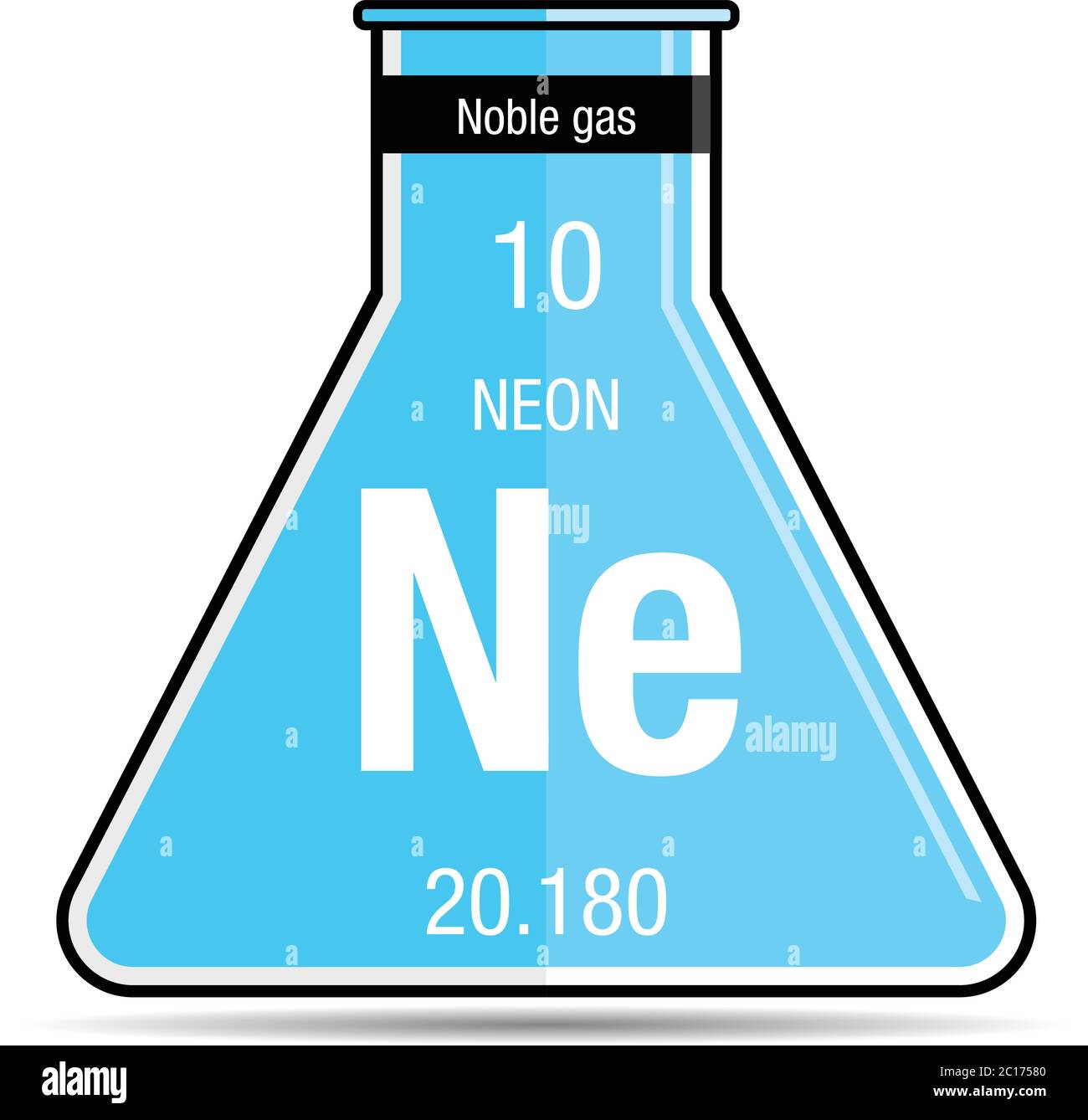Símbolo De Neón En Matraz Químico Elemento Número 10 De La Tabla