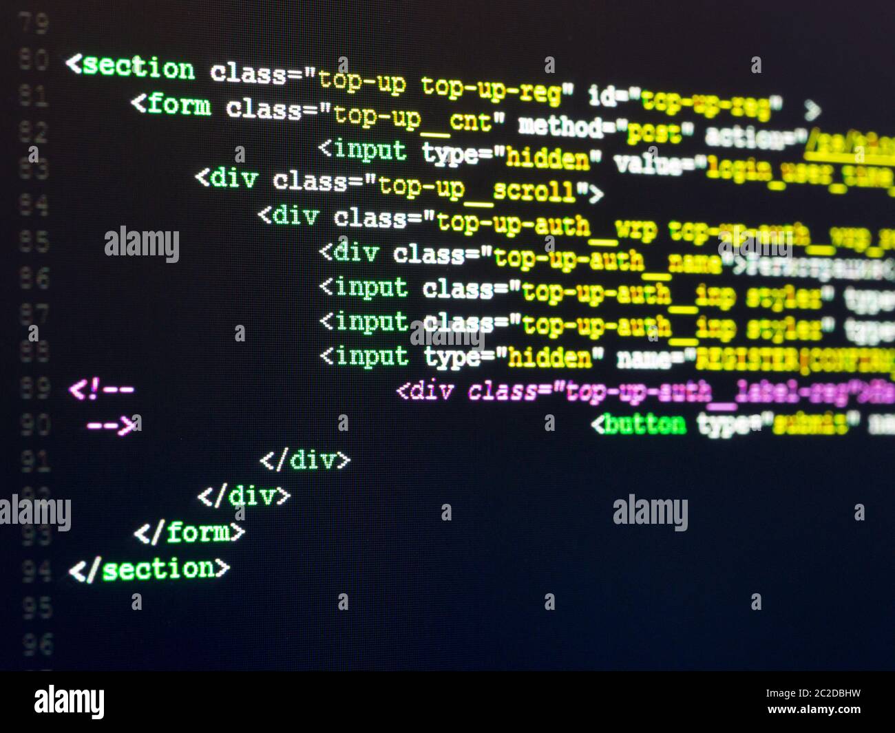 Código HTML de computadora. Desarrollo de software. Código fuente del ...