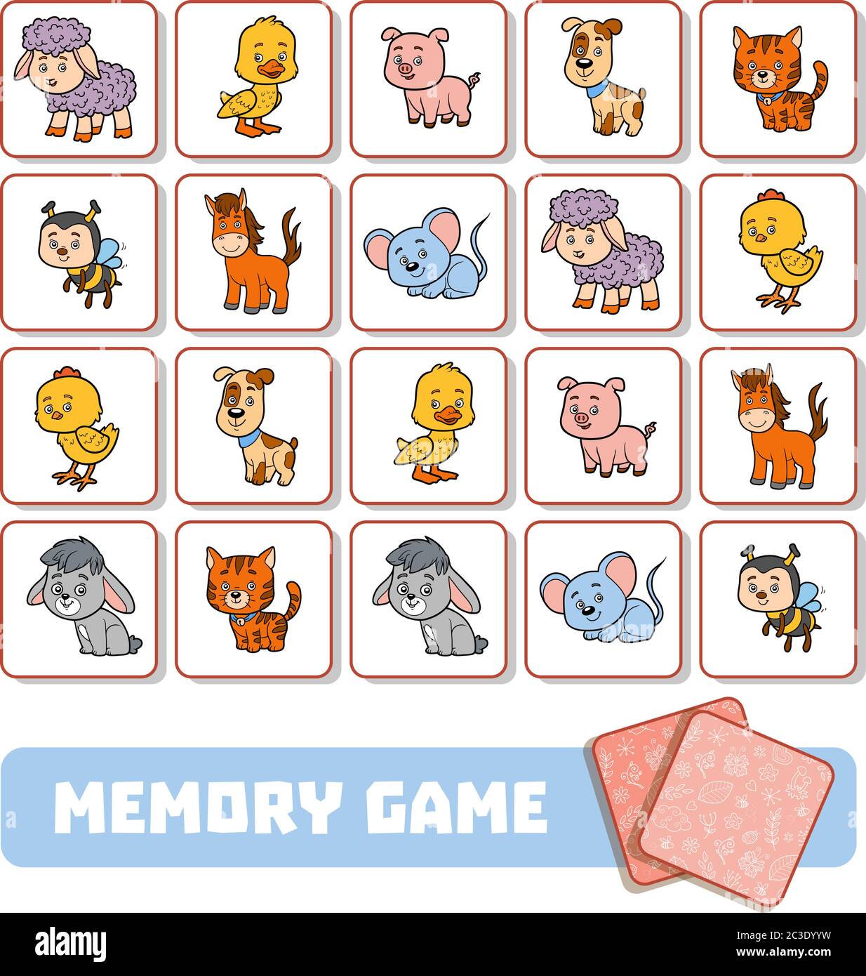 Juego de memoria para niños preescolares, tarjetas vectoriales con ...