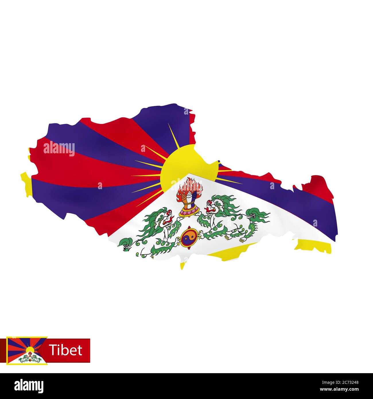 Mapa Del Tíbet Con Bandera De País Ilustración Vectorial Imagen Vector