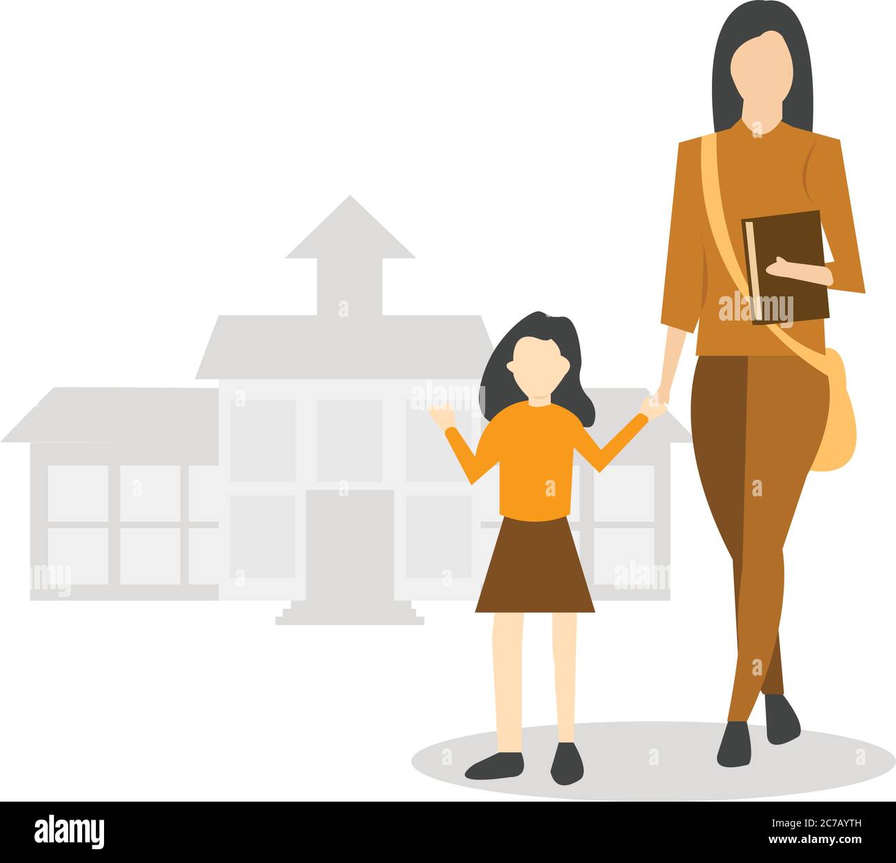 Mamá Llevando A Su Hija A La Escuela Imagen Vector De Stock Alamy