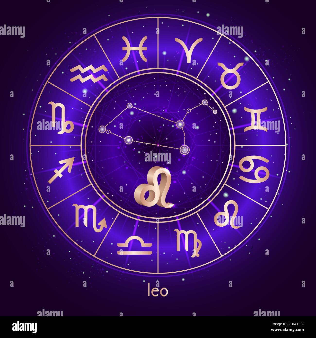 Signo Del Zodiaco Y Constelación Leo Con El Círculo Del Horóscopo Y