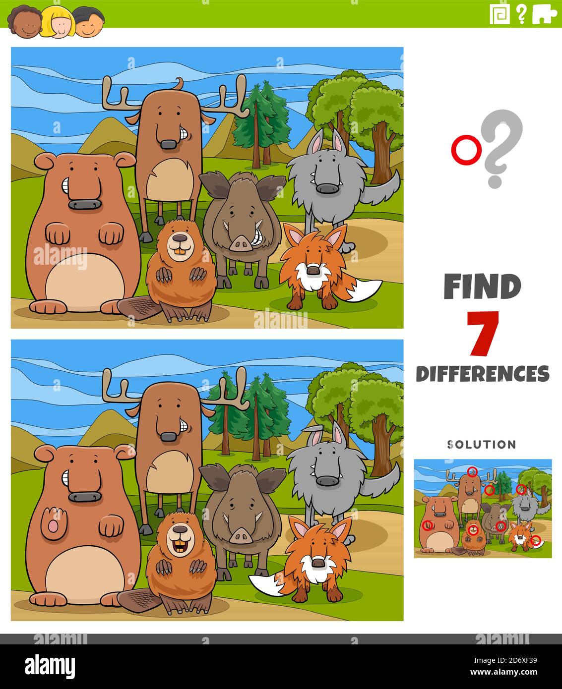 Ilustración De Dibujos Animados De Encontrar Diferencias Entre Los