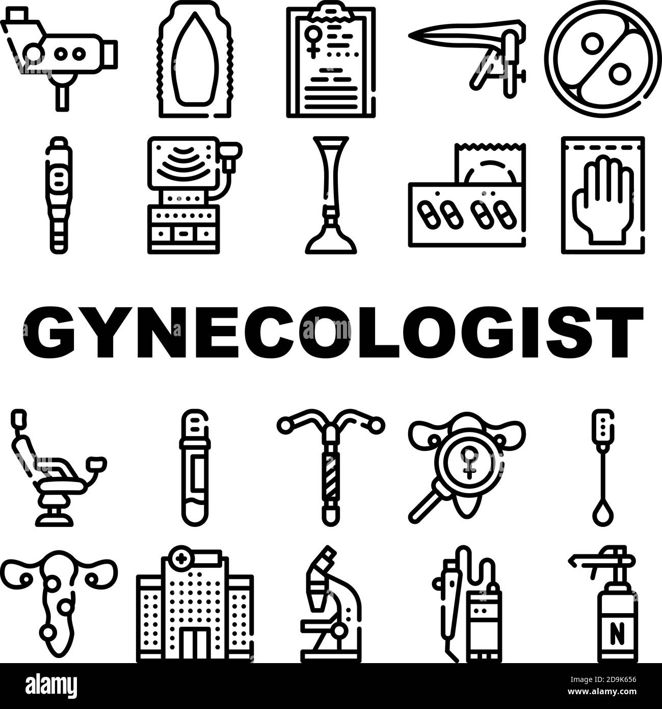 Ginecólogo Colección De Tratamiento Iconos Conjunto De Vectores