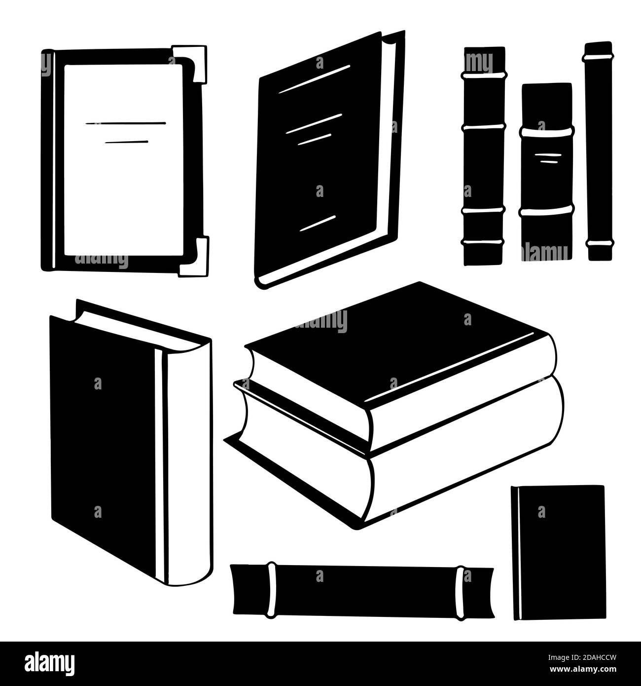 Conjunto De Diferentes Libros De Silueta Negra En Varias Formas Pilas Y Espinas De Libros Y