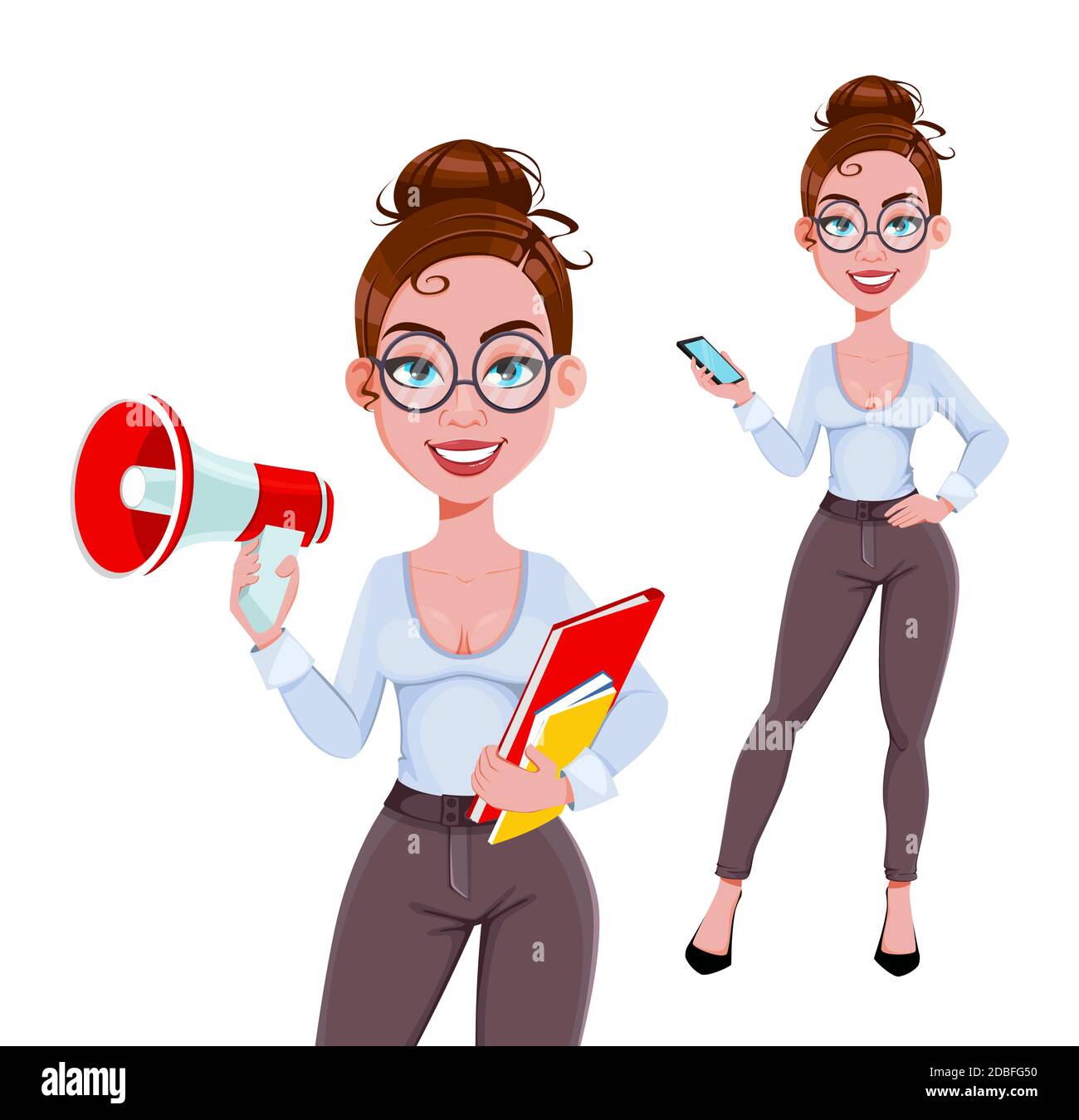 Vector De Stock Joven Hermosa Mujer De Negocios Conjunto De Dos Poses