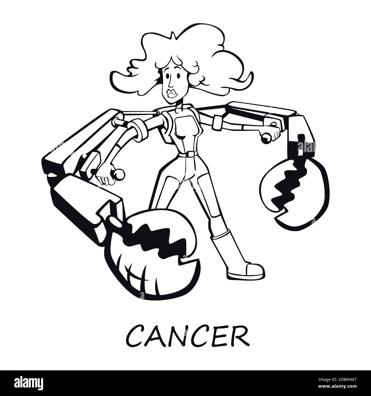 Cáncer Signo Del Zodiaco Mujer Contorno De Dibujos Animados Vector