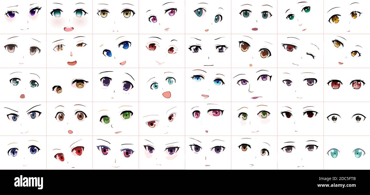 Conjunto de expresiones de estilo de ANIME de Cartoon vectorial. Caras ... Conjunto de expresiones de estilo de ANIME de Cartoon vectorial. Caras ...