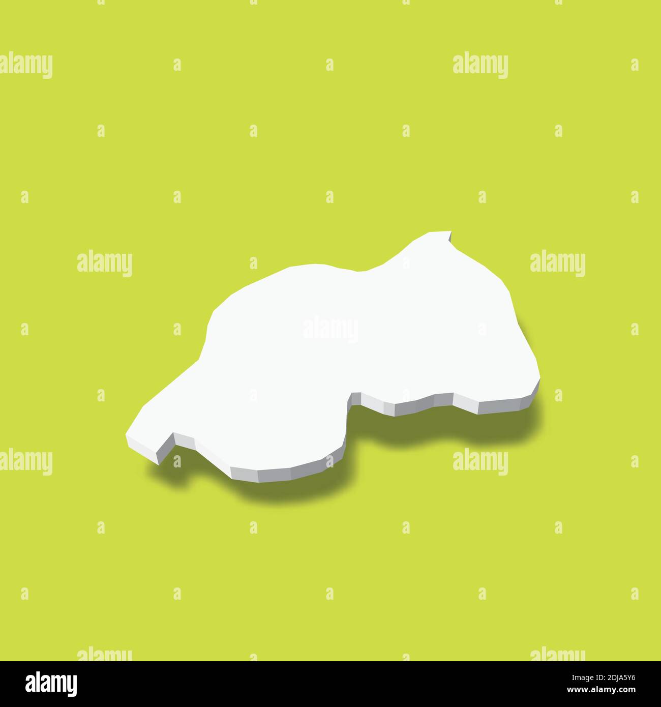 Ruanda Mapa Blanco De Silueta 3d De La Zona Del País Con Sombra Caída