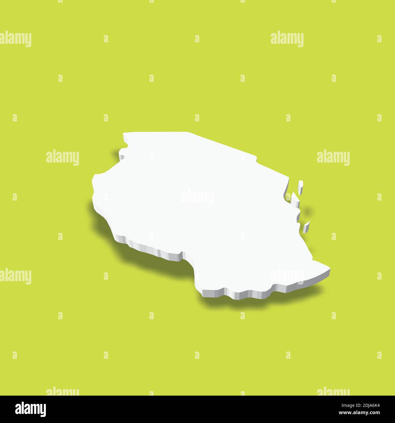 Tanzania Mapa Blanco De Silueta 3d De La Zona Del País Con Sombra