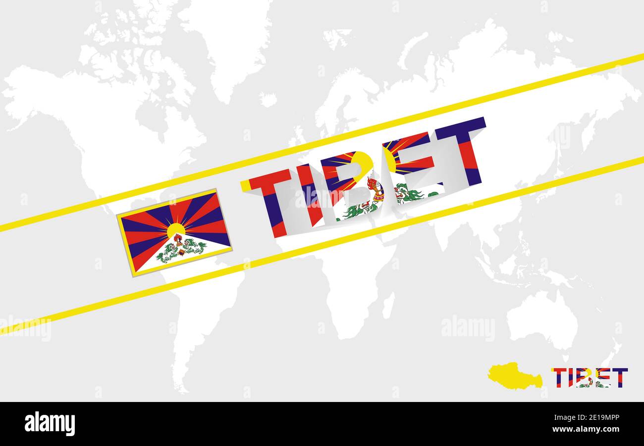La Bandera Del Mapa Del Tíbet Y La Ilustración Del Texto En El Mapa