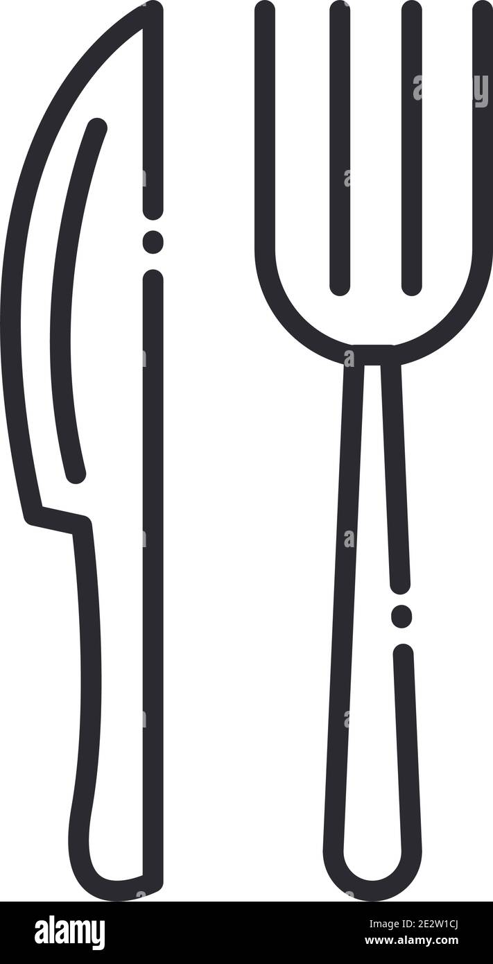 Chef Tenedor Y Cuchillo Cocina Utensilio Línea Estilo Icono Vector
