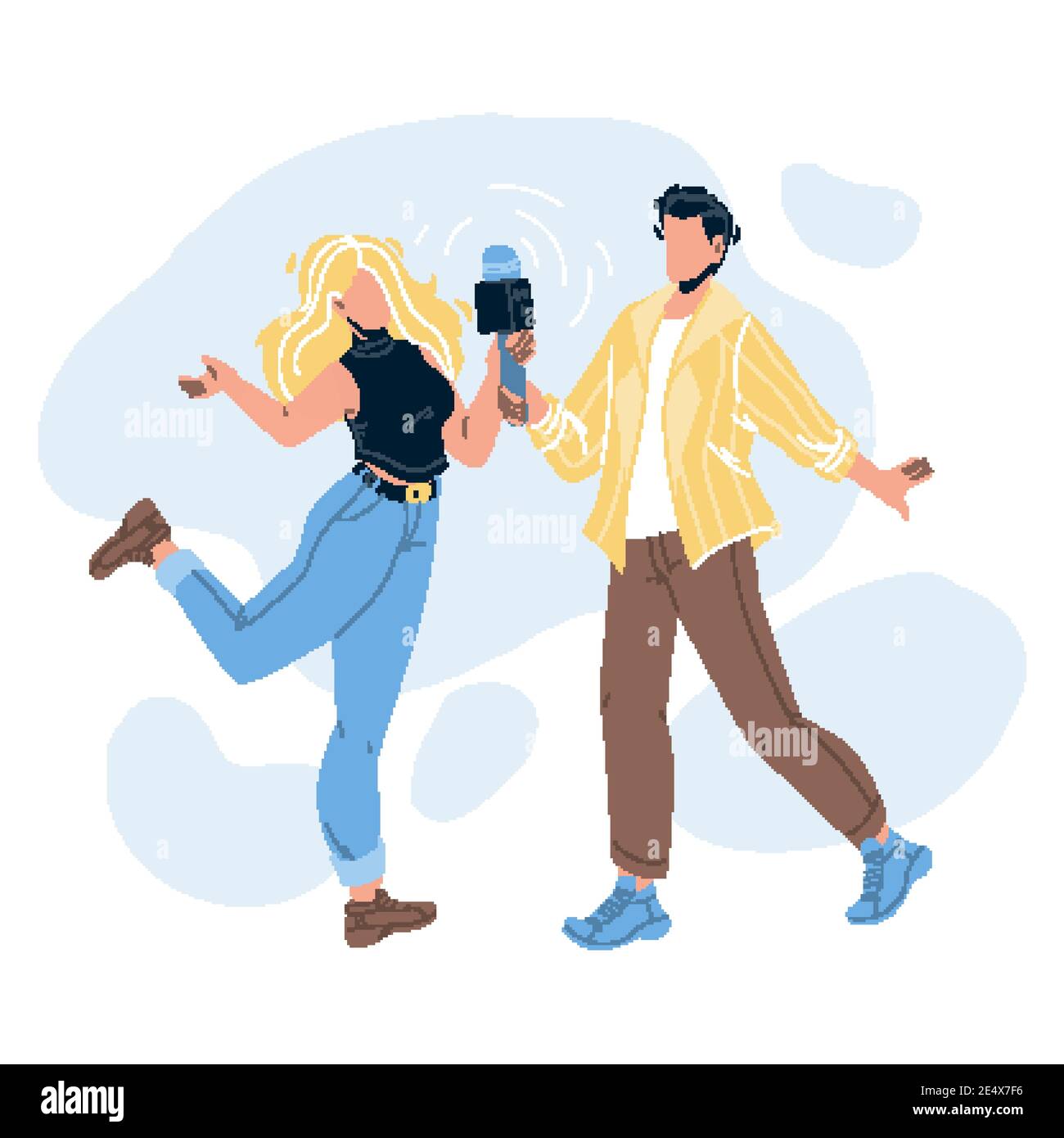 Pareja Cantando En Karaoke Club Juntos Vector Imagen Vector De Stock