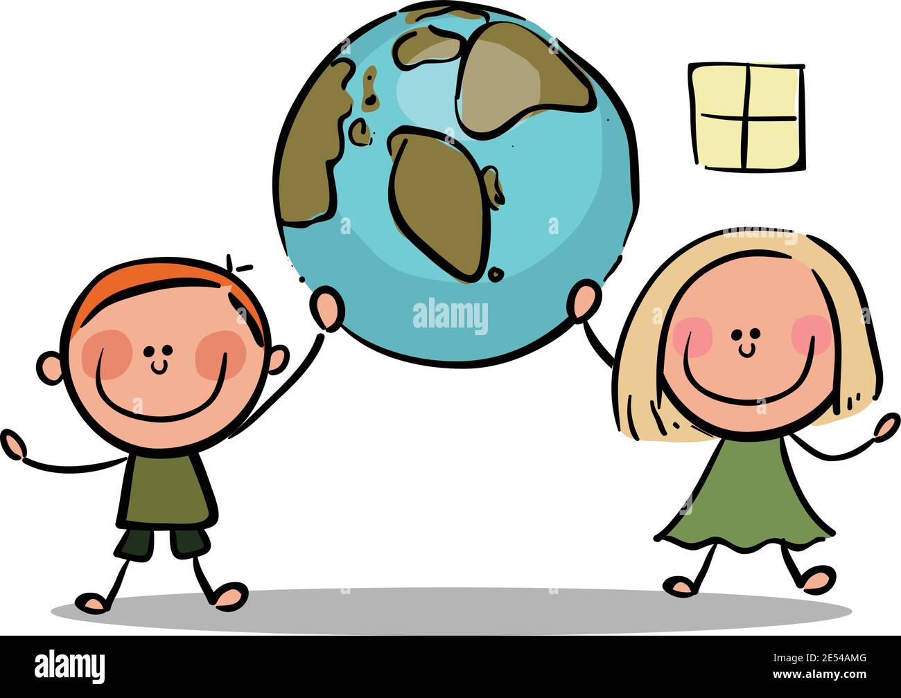 Figura De Palo Niños Sosteniendo El Planeta Tierra Ilustración De Stock