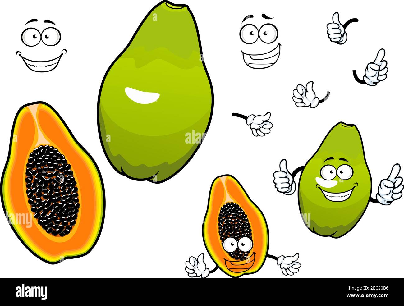 Personajes De Dibujos Animados De Frutos De Papaya Tropical Mexicana